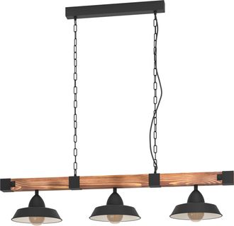 Eglo Hängelampe Oldbury, 2 flammige Vintage Pendelleuchte im Industrial Design, Pendellampe aus Stahl und Holz, Farbe Schwarz, braun rustikal, E27, 118 cm,