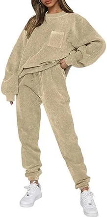 Onsoyours Survêtement Femme Ensemble en Velours Côtelé Tenue Sport Femme T-Shirt Manches Longues+Pantalon Femme avec Poches Sportswear Casual Ensemble Pyjama Jo