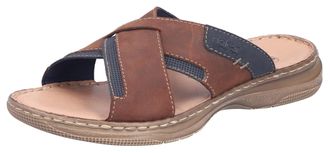 Rieker Pantolette RIEKER, Herren, Gr. 41, braun, blau, Leder, Lederimitat, unifarben mit Farbeinsatz, Schuhe Pantolette, Sommerschuh, Strandschuh, Urlaubssch