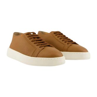Santoni Tumbled Leather Sneaker - - Shoes - Herren - Braun - 45 EU