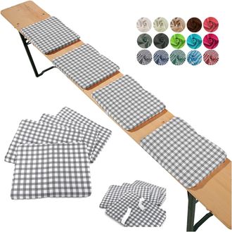 Heimtexland Sitzkissen 4er Set Bierbank Polster Auflage Bierzeltgarnitur Garten Deko Kissen Typ859 Karo Grau