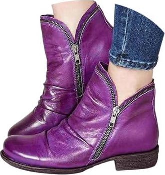 Generic Bottines en caoutchouc Chelsea rétro pour femme - En cuir souple - Fermeture éclair - Talon bas - Talon bas - Pour femme, a violet, 37.5 EU