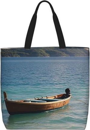 Generic Bateau Sur LOc&eacute;an Sac Courses Grand Tote Bag R&eacute;utilisable Sac A Main Femmes Pour Gym Quotidienne Voyage