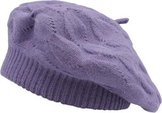 ZLYC Béret français, réversible, couleur unie, tricot cachemire, béret chaud pour femmes et filles, Motif de câble violet, Taille unique