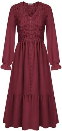 Grace Karin Robe Décontractée Femme Robe Maxi Taille Haute Élastique Invitée Mariage Rouge Foncé XL