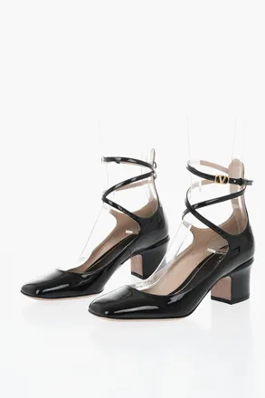 Valentino Patent Leather Ankle-Strap Pumps with Logo Strap 7cm Valentino