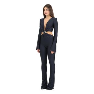 Amen Schwarzer Eleganter Figurbetonter Jumpsuit mit Schmuckdetail - - Jumpsuits & Playsuits - Damen - Schwarzk - S