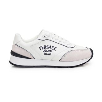 Versace Homme, Chaussures, Blanc, Taille: 44 EU Baskets blanches en cuir avec inserts en daim