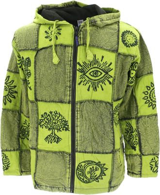 Guru Shop Goa Jacke, Patchwork Sweatshirt Jacke - Gr&uuml;n, Herren, Baumwolle, Size:XL