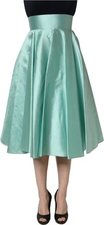 Dolce & Gabbana Femme, Jupes, Vert, Taille: 38 FR Jupe midi pliss&eacute;e trap&egrave;ze