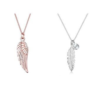 Elli Halskette Damen Engel Fl&uuml;gel Anh&auml;nger Symbol Boho Trend in 925 Sterling Silber Ros&eacute;vergoldet & Halskette Damen Feder Anh&auml;nger Boho mit Kristall in 925