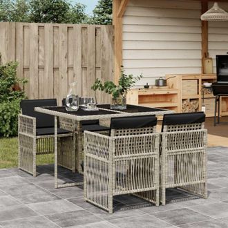 vidaXL Ensemble &agrave; manger de jardin et coussins 5 pcs gris clair rotin