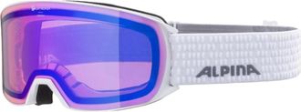 Alpina NAKISKA Q - verspiegelte, kontrastverst&auml;rkende & polarisierte OTG Skibrille mit 100% UV-Schutz f&uuml;r Erwachsene - white gloss/blue - one size