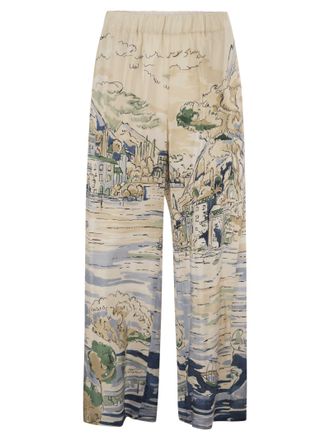 Max Mara Weekend Maxmara Wkdcurva Pantalon fluide imprim&eacute; en pure soie