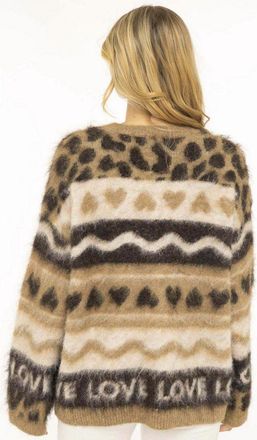 Zwillingsherz Strickpullover LEO LOVE auffallender Mustermix, Rundhals, oversize, komfortables Strick