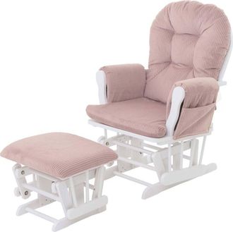 Hhg Neuwertig] Relaxsessel HHG 021, Schaukelstuhl Sessel Schwingstuhl mit Hocker Stoff Cord 320g/m² Öko-Tex rosa Gestell weiß