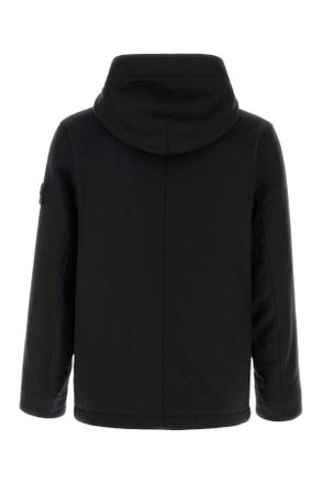 Stone Island Mens Black Wool Blend Jacket Blue Giubbini