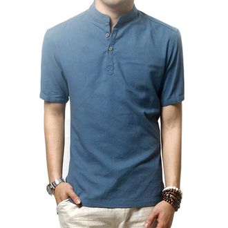 Hoerev M&auml;nner l&auml;ssig Kurzarm Leinen Slim Fit Hemden Beach Shirts,Blau,DE 52 Gr&ouml;&szlig;e XL