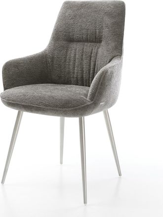 DELIFE Esszimmerstuhl Zelia-Flex mit Armlehnen Boucl&eacute; Soft Schlamm 4-Fu&szlig; konisch Edelstahl Taschenfederkern, Esszimmerst&uuml;hle