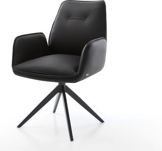 DELIFE Drehstuhl Zoa-Flex Echt-Leder Schwarz Kreuzgestell breit Schwarz 360&deg; drehbar Wippfunktion Taschenfederkern, Esszimmerst&uuml;hle