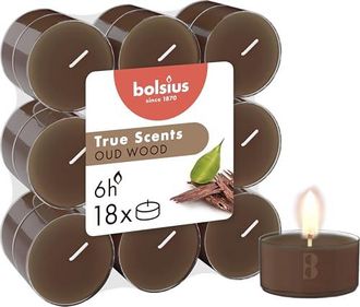 Bolsius Bolsius - True Scents - 18 Duft theelichter - Oud Wood - Lange Brenndauer von 6 Stunden - Durchmesser 39 mm - Nat&uuml;rliche Extrakte - Enth&auml;lt Veganes Wa
