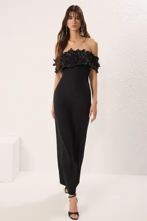 Trendyol Maxi-&auml;rmelloses Abend- und Ballkleid, gerade/Shift, Abschluss/Prom - Schwarz