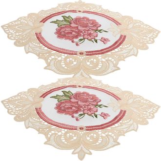 DOITOOL 2 St&uuml;ck Vintage Spitzen Tischsets Bestickte Hitzebest&auml;ndige Tischmatten aus Dekorative Platzsets und Untersetzer f&uuml;r Esstisch K&uuml;che Heimdeko Beige