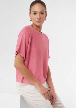 Comma Kurzarmpullover Strickpullover Schimmernder Feinstrick-Pullover mit Fledermaus&auml;rmeln