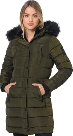 Navahoo Winterjacke Damen - Wasserabweisend, Warm, Kapuze, Winddicht - Wintermantel Lang, Mantel Frauen, Teddyfell gefüttert - Stehkragen, 7 Taschen, verlänge