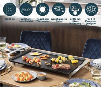 Princess Premium XXL Elektro Grill mit Standfu&szlig;, mit manueller Temperatureinstellung Schwarz, Silbe