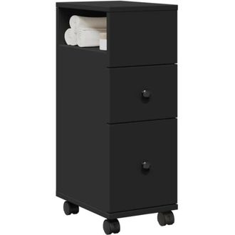 vidaXL Badschrank Schmal mit Rollen Schwarz Holzwerkstoff Vidaxl