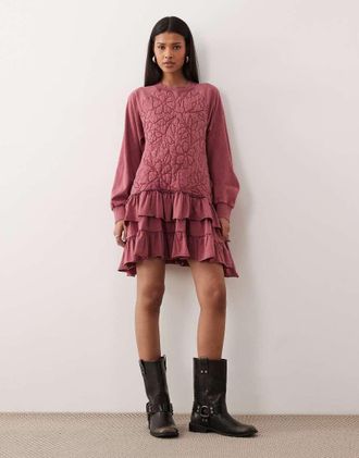 Asos Hochwertiges, gestepptes Mini-Sweatshirtkleid in dunklem Ros&eacute;-Rosa