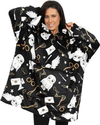 Harry Potter Hedwig Sweat à capuche pour femme Couverture polaire surdimensionnée Noir Taille unique, Noir, taille unique