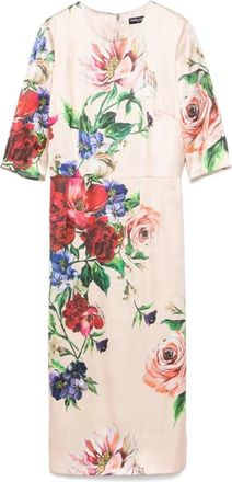 Dolce & Gabbana Femme, Robes, Rose, Taille: 40 FR Floral Print Midi Dress