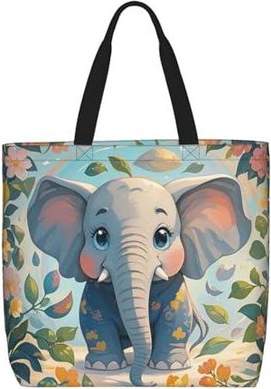 Generic Joli &Eacute;l&eacute;phant Sac Cabas L&eacute;ger Tote Bag Grand Sac &Agrave; Bandouli&egrave;re Pour Shopping Gym Universit&eacute;