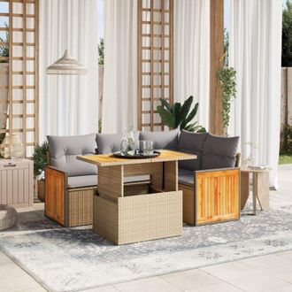vidaXL Vidaxl - Salon de jardin avec coussins 5 pcs beige r&eacute;sine tress&eacute;e