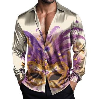 Generic DENGJIAMY Chemise Mardi Gras pour hommes, grande taille, imprim&eacute; hawa&iuml;en, vacances, chemises boutonn&eacute;es, chemises boutonn&eacute;es &agrave; manches longues, chemis