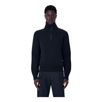 Margaret Howell Homme, Pulls, Noir, Taille: M Pull Zipp&eacute; en Laine &agrave; Col Montant