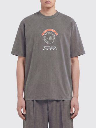Marni Baumwoll-T-Shirt von mit Rundhalsausschnitt, Kontrastlogo und &uuml;berschnittenen Schultern