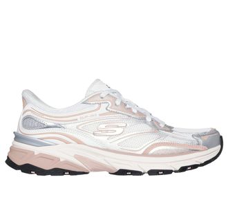 Skechers Damen Stamina Sport Sneaker, Silver Duraleather/White Mesh/Pink Trim, 37 EU