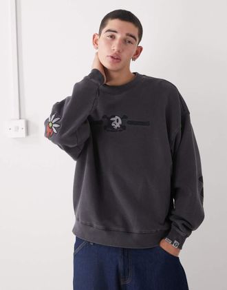 Aape By A Bathing Ape x Erased - Oversize-Sweatshirt in verwaschenem Schwarz