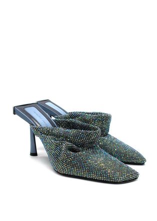 Benedetta Bruzziches Grey Blue Goliarda Crystal Embellished Chainmail Mules Size 37