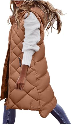 Generic Steppweste Damen Daunenweste Weste Warmer Daunenmantel Hooded Leichte Gesteppte Weste Jacke Lange Dicker Lose Slim Zip Gilet Für Damen Mädchen Winter 