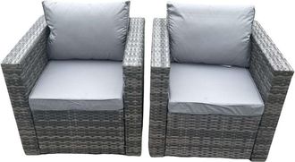 Fimous Fimous 2-teiliges Rattan Arm Sofa Stuhl Gartenm&ouml;bel im Freien mit Sitz und R&uuml;ckenkissen Dunkelgrau gemischt