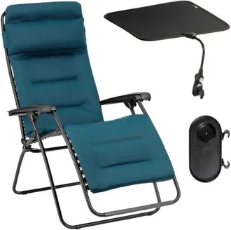 Lafuma Mobilier Ensemble Fauteuil Relax Transat Jardin - Chaise Longue Matelass&eacute; Avec Ombrelle Et Porte-gobelet - Rsx Clip - Aircomfort - Bleu Coral Blue - Lafuma