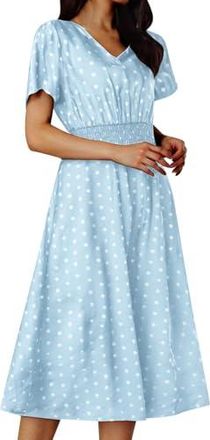 Generic Robe d&eacute;t&eacute; boh&egrave;me 2026 pour femme, robe de plage &eacute;l&eacute;gante &agrave; manches courtes avec ceinture, bleu, XXL