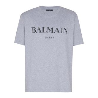 Balmain Homme, Tops, Gris, Taille: 2XL T-shirt avec imprim&eacute;