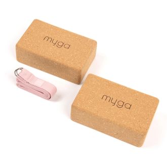 Myga Kork Yoga Zubeh&ouml;r Set | 2 Rutschfeste Kork Bl&ouml;cke & Verstellbarer Gurt (Rosa) | Perfekt f&uuml;r Anf&auml;nger & Fortgeschrittene | Unterst&uuml;tzung bei Yoga & Pil