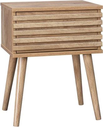 Sweeek Sweeek - Table de chevet style scandinave décor bois avec tiroir rainuré et pieds compas