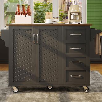 Generic Küchenwagen mit diagonal gestreiften Türen, klappbare Tischplatte, herausnehmbarer Esswagen mit Handtuchhalter, verstellbare Trennwände, mobil & stabi